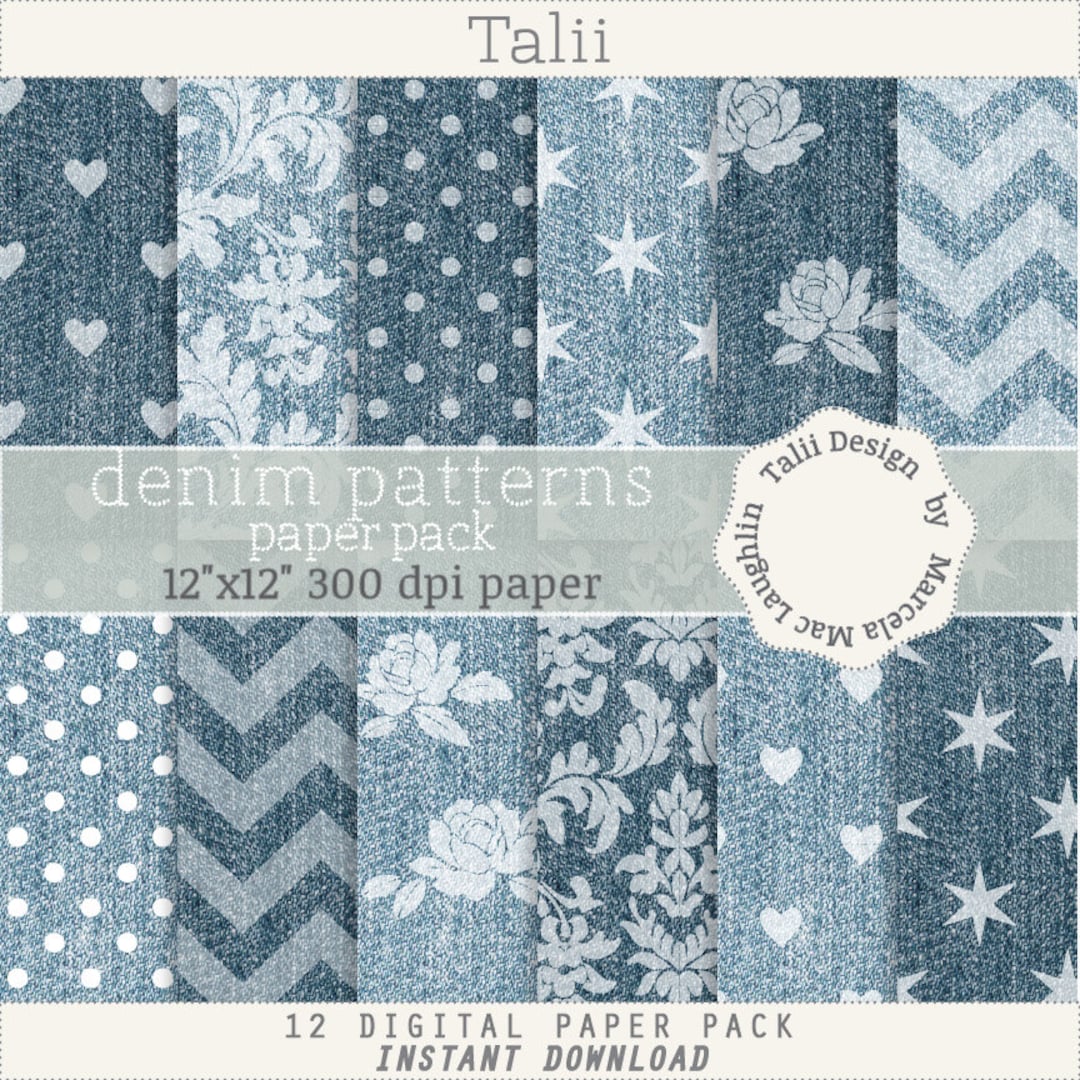 Denim DIGITAL Paper- Light and Dark Denim Blue Jeans Backgrounds Indigo ...