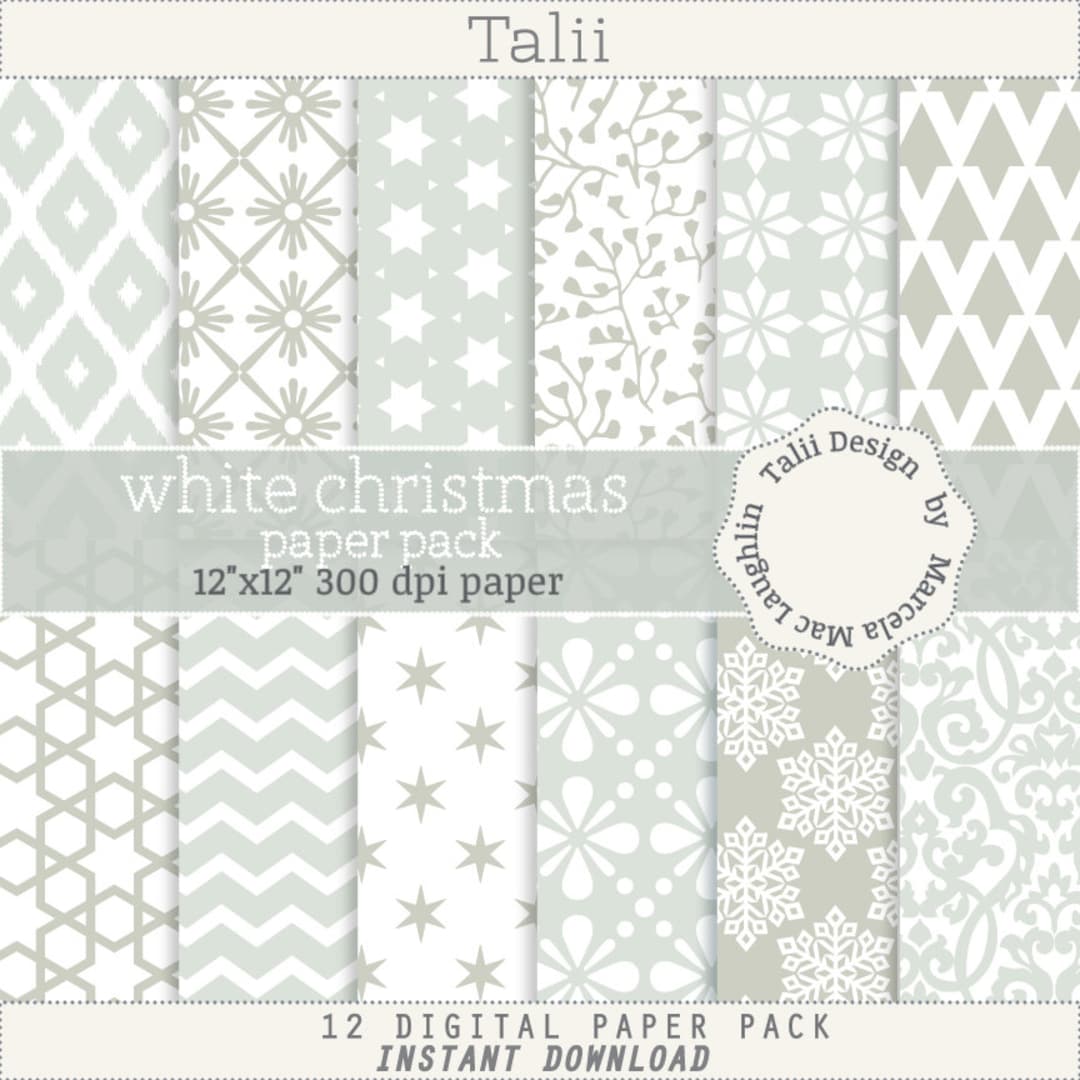 White CHRISTMAS Digital Paper- White and Soft Grey Gift Wrapping ...