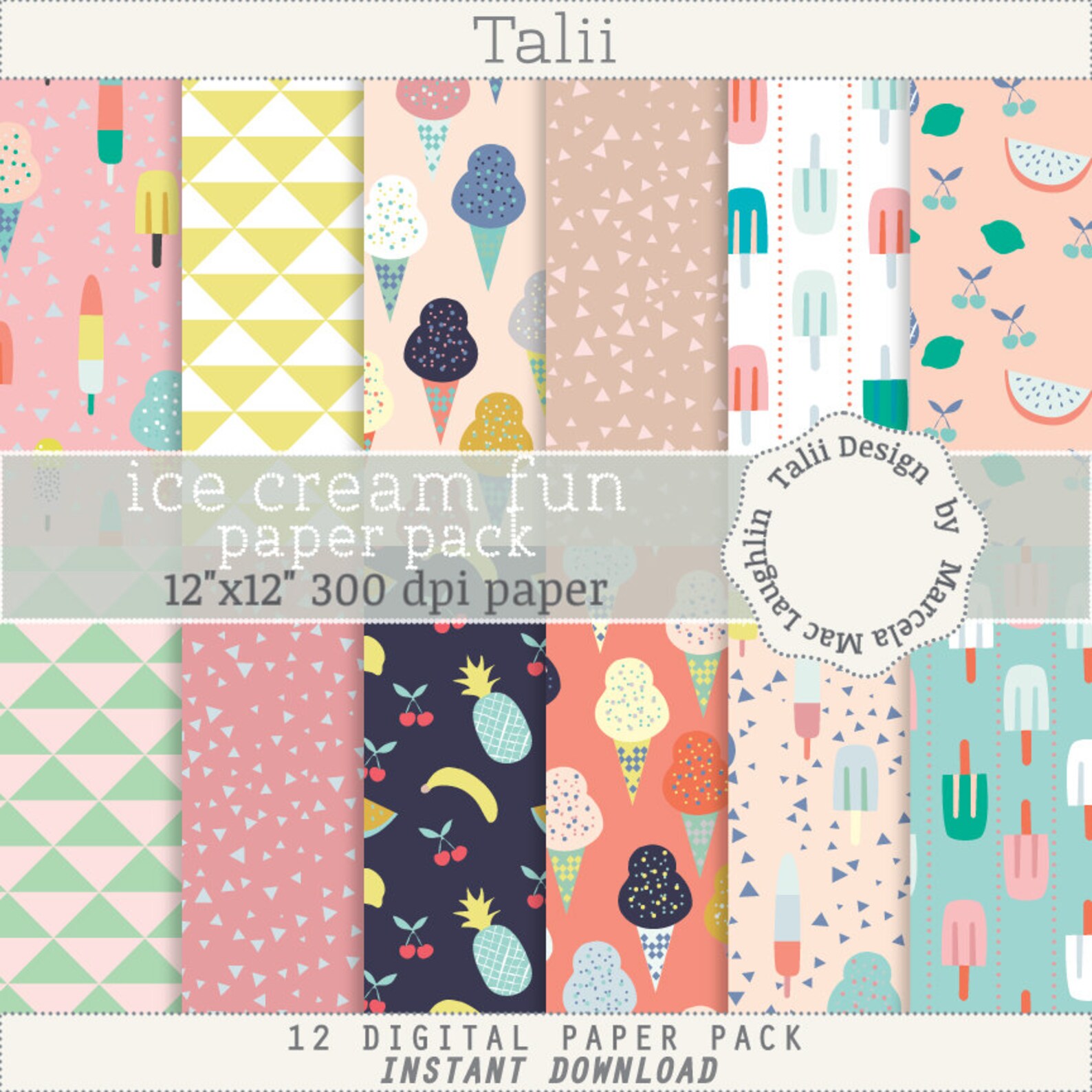 Ice Cream Digital Paper ICE CREAM FUN Colorful Ice Cream - Etsy