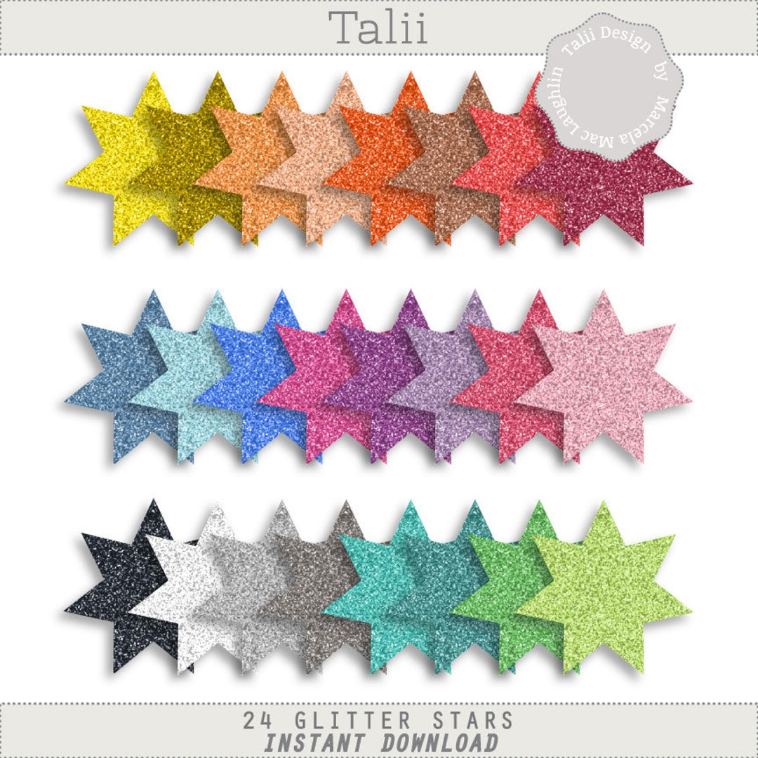 Glitter Stars CLIPART- 24 Stars in Rainbow Colors Sparkling Background ...