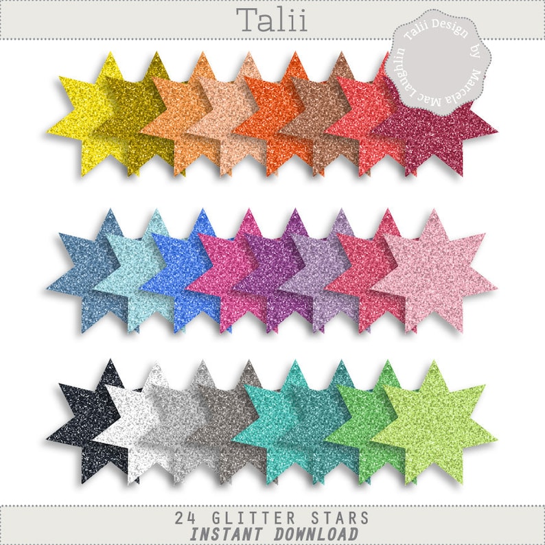 Glitter Stars CLIPART 24 Stars in Rainbow Colors Sparkling - Etsy