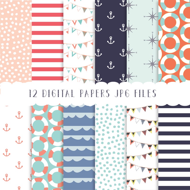 Nautical BUNDLE Clip Art Digital Paper Summer Graphics Navy - Etsy