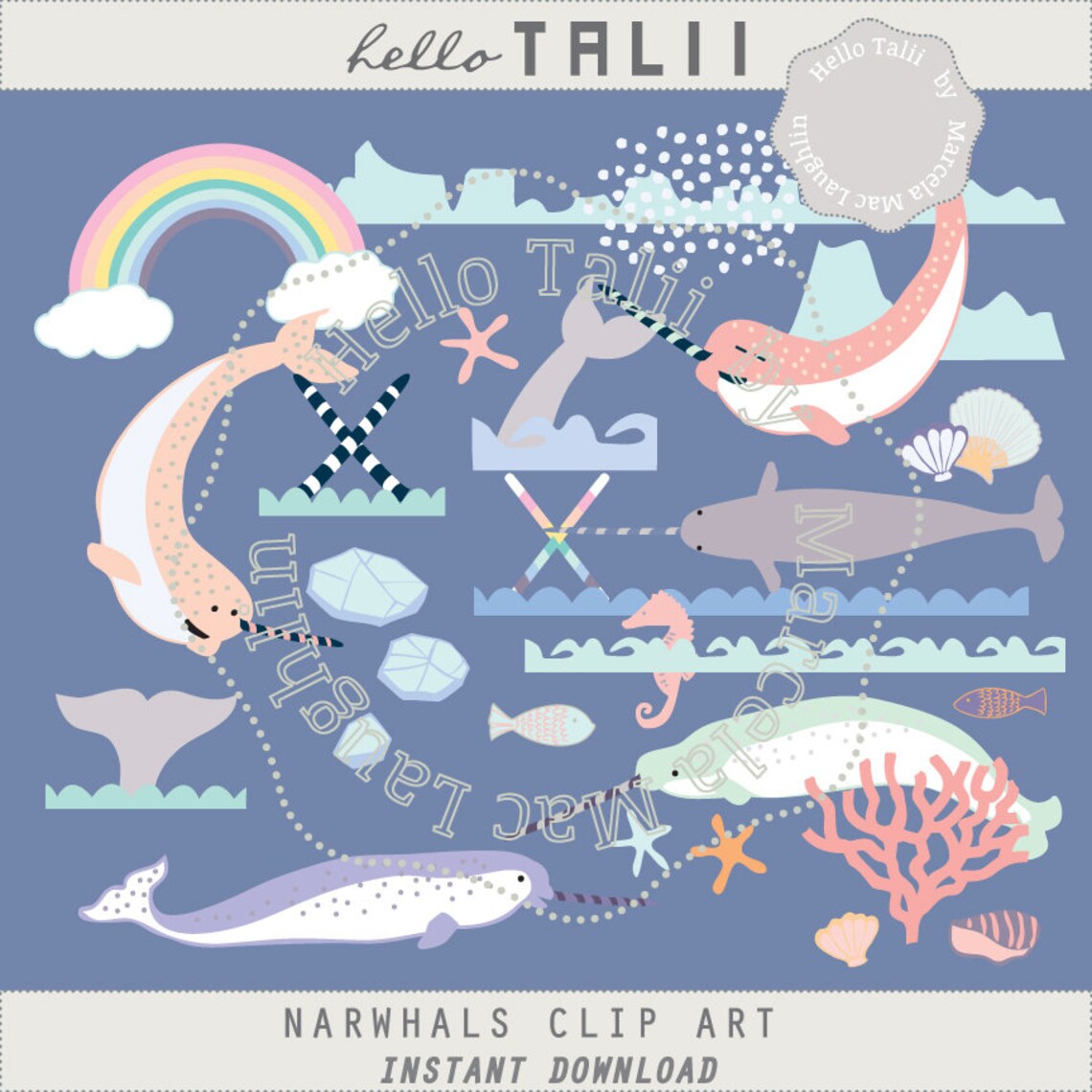 NARWHAL CLIPART Sea Unicorn Narwhal Digital Clip Art Artic - Etsy
