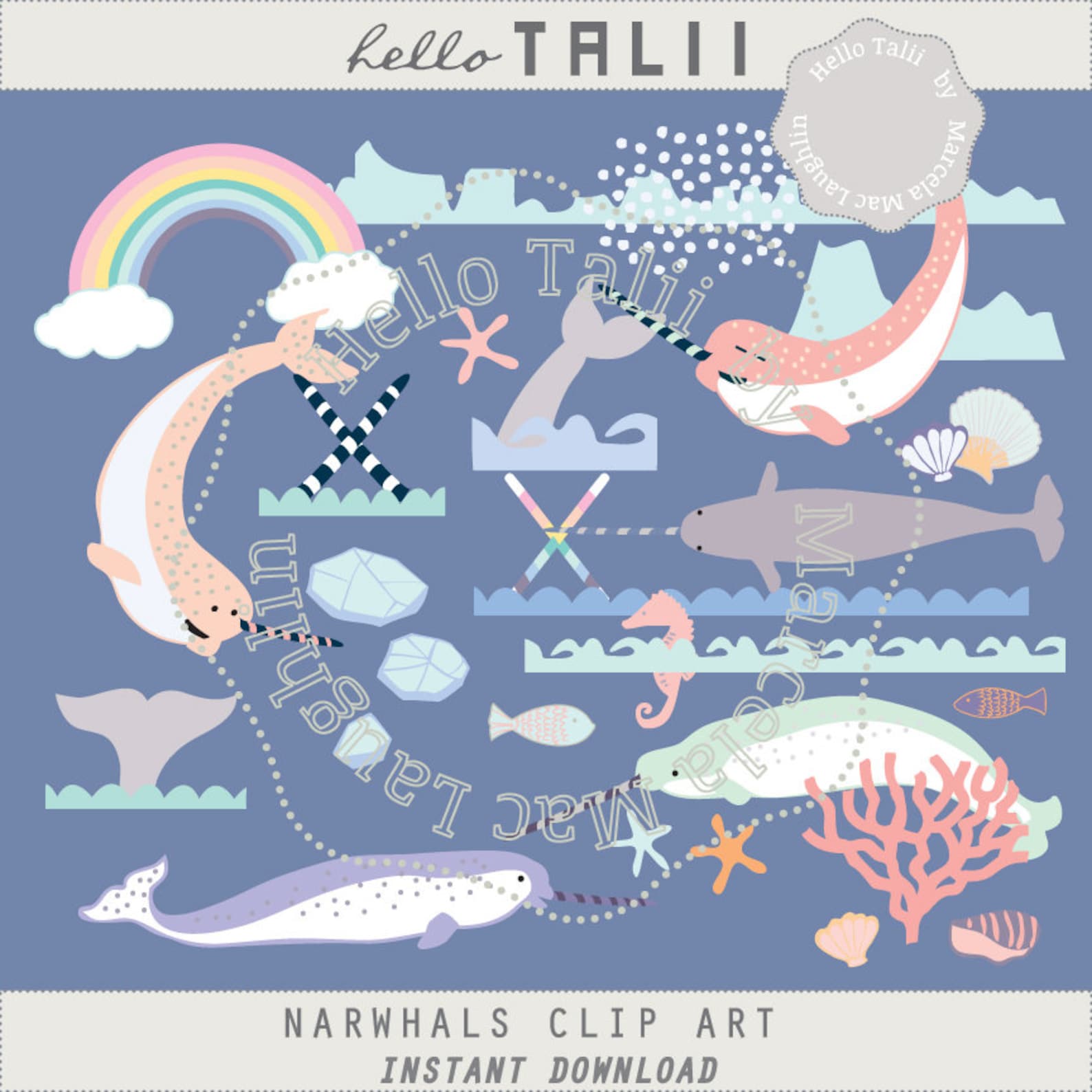 NARWHAL CLIPART Sea Unicorn Narwhal Digital Clip Art Artic - Etsy