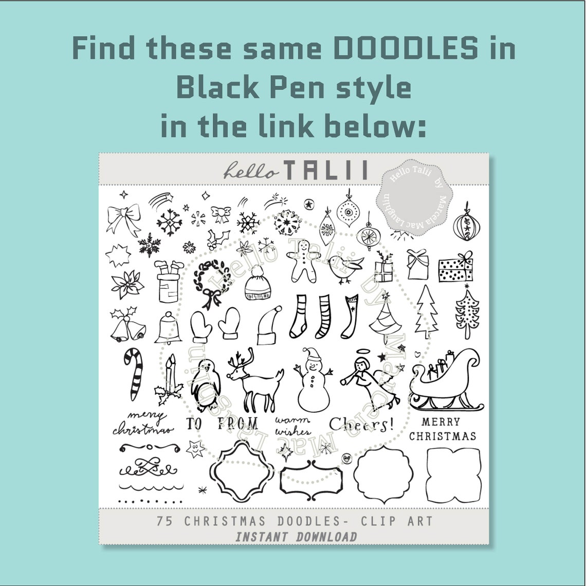 Christmas Chalkboard Doodles Clip Art 75 WHITE CHALK Doodles | Etsy