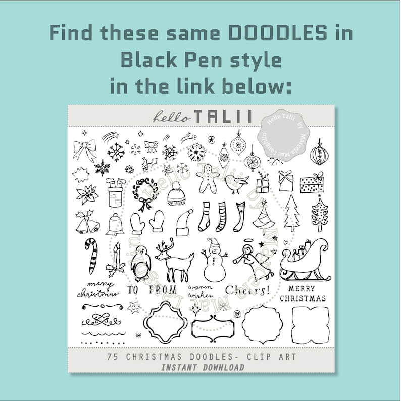 Christmas Chalkboard Doodles Clip Art 75 WHITE CHALK Doodles | Etsy