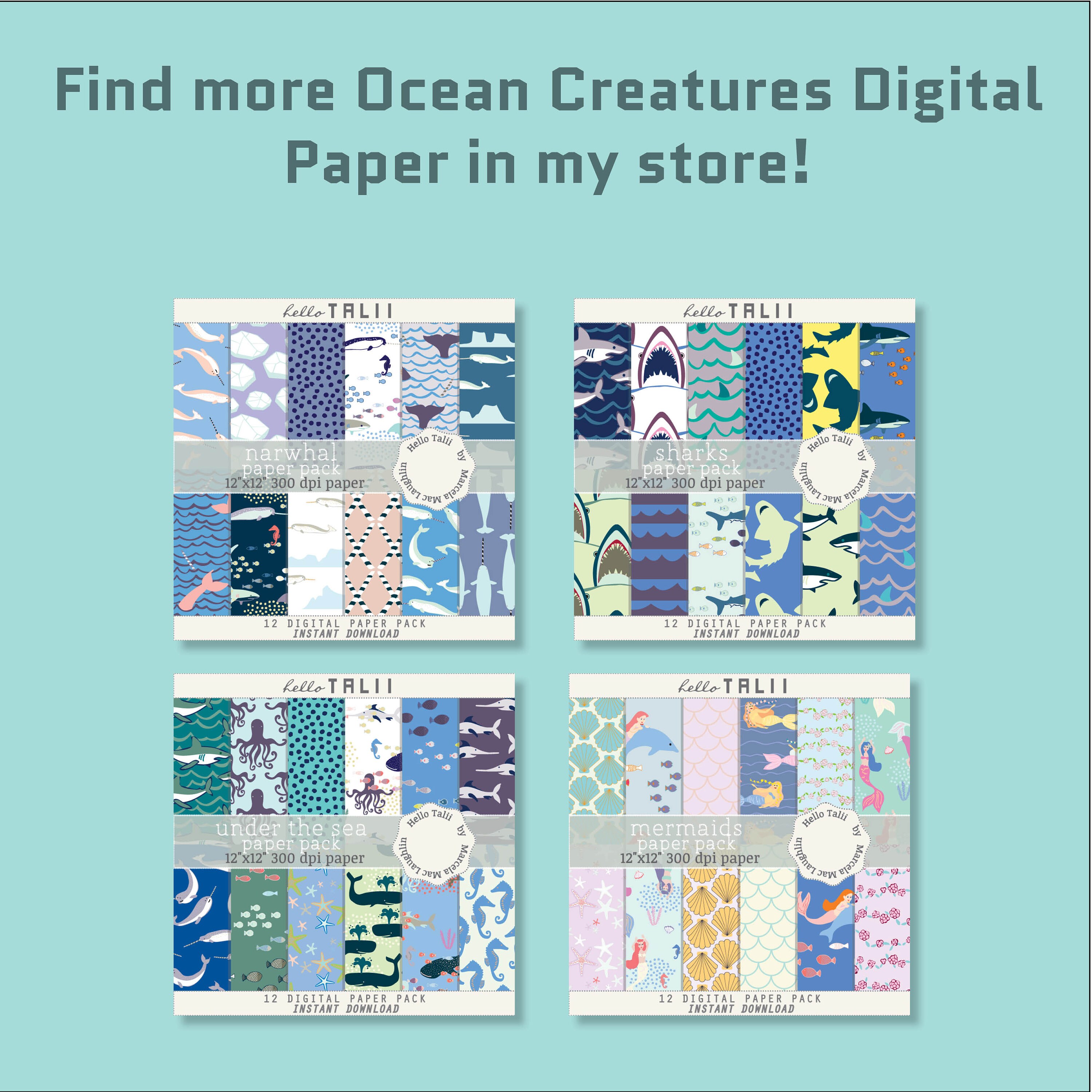 MERMAIDS BUNDLE Clip Art Digital Paper Graphics Little - Etsy