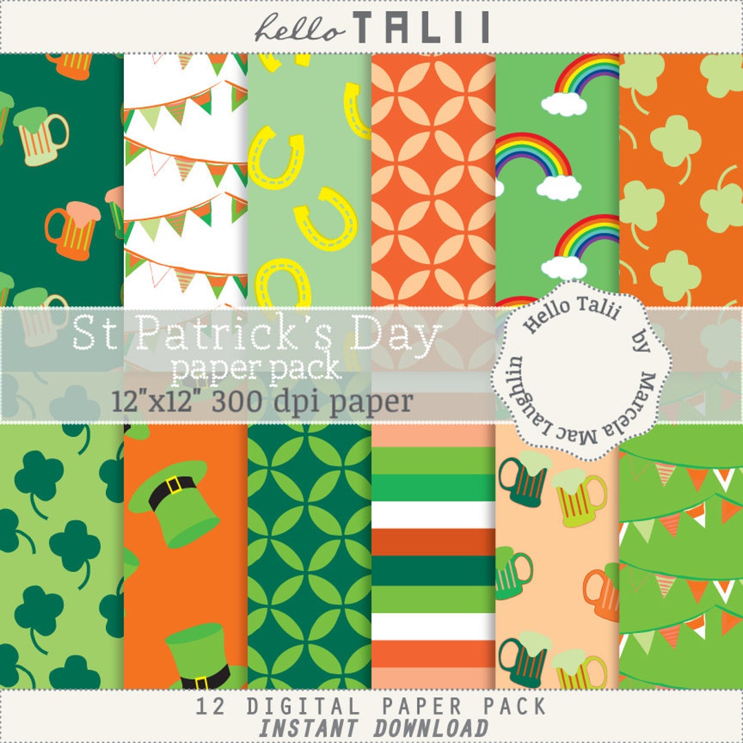 St Patrick's Day Digital Papers Happy St Pat's Day Paper Clover Rainbow ...