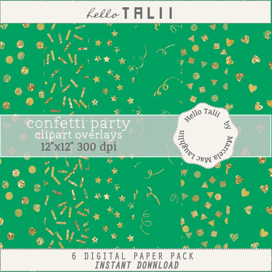 Green and Gold CONFETTI Digital Paper- Christmas Glitter Confetti Party ...