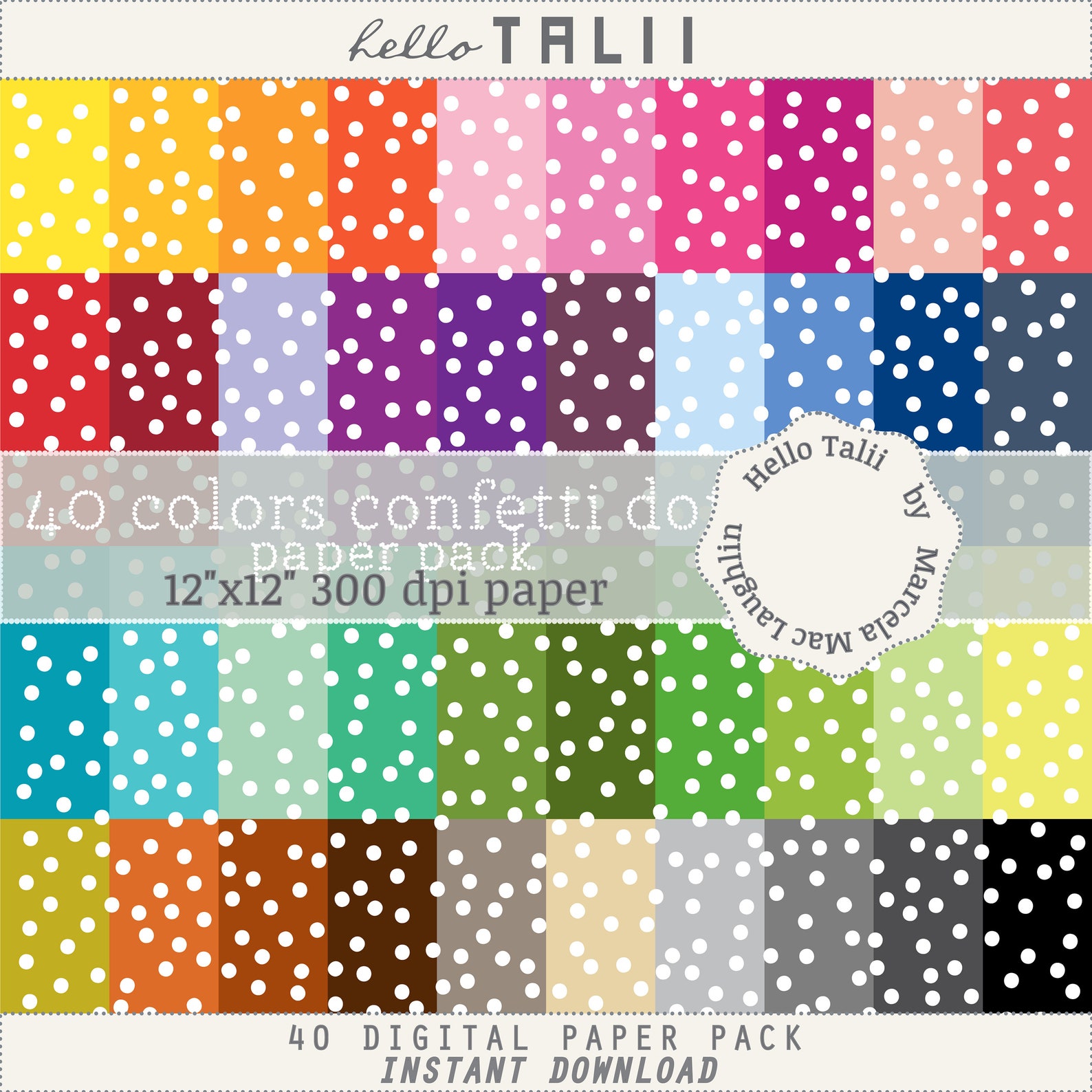 Confetti Dots DIGITAL PAPER- Rainbow Confetti Backgrounds Bright ...