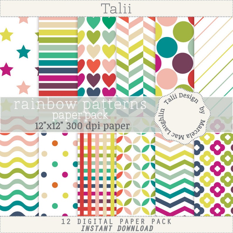 Rainbow Digital Paper RAINBOW BIRTHDAY- Rainbow Colors Rainbow Clipart ...