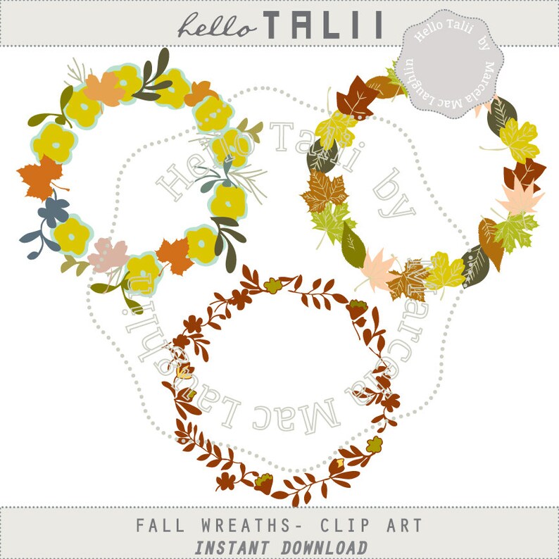 Fall Wreaths Clipart THANKSGIVING WREATHS Clip Art Fall | Etsy