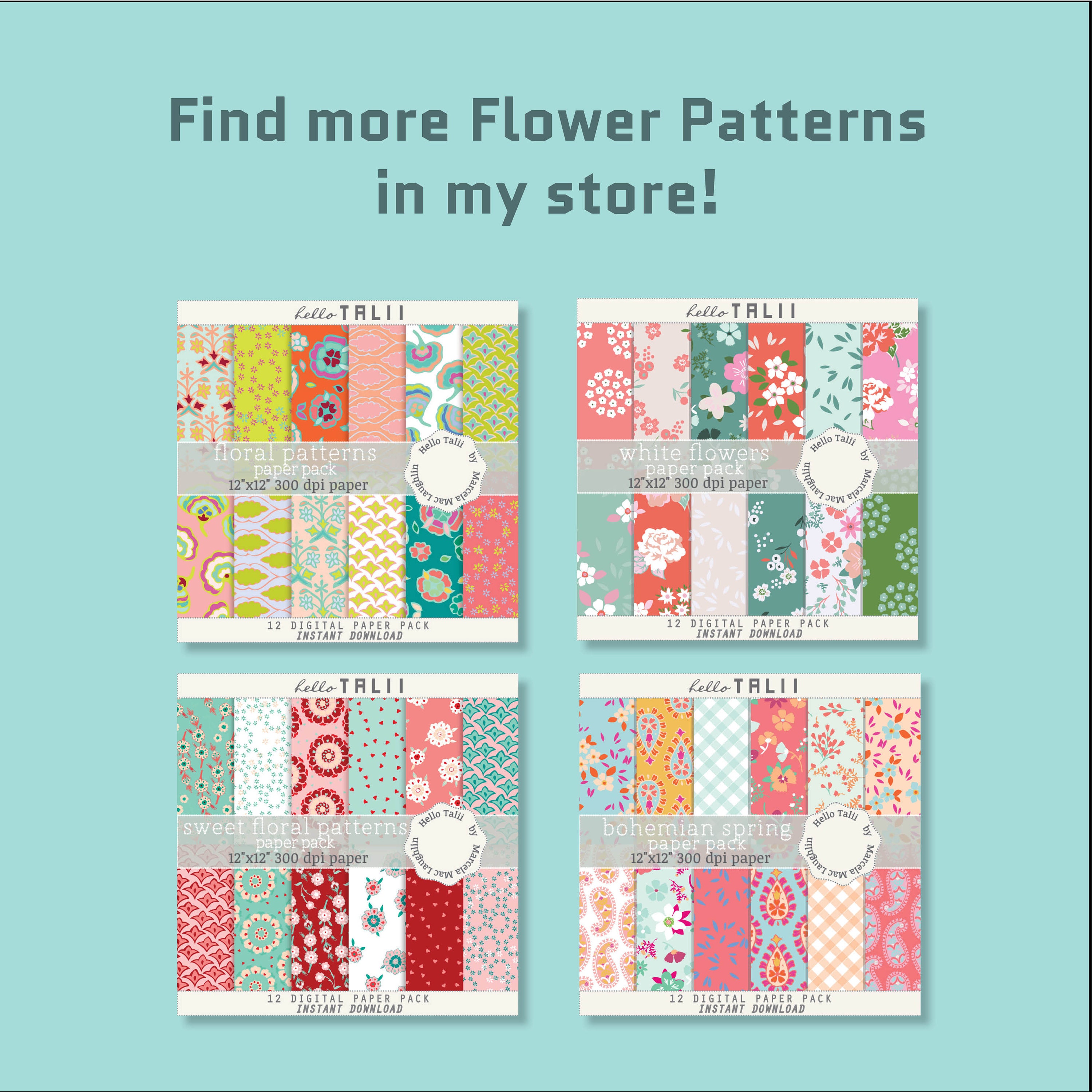 Winter Flowers Digital Paper WINTER FLORALS Patterns | Etsy