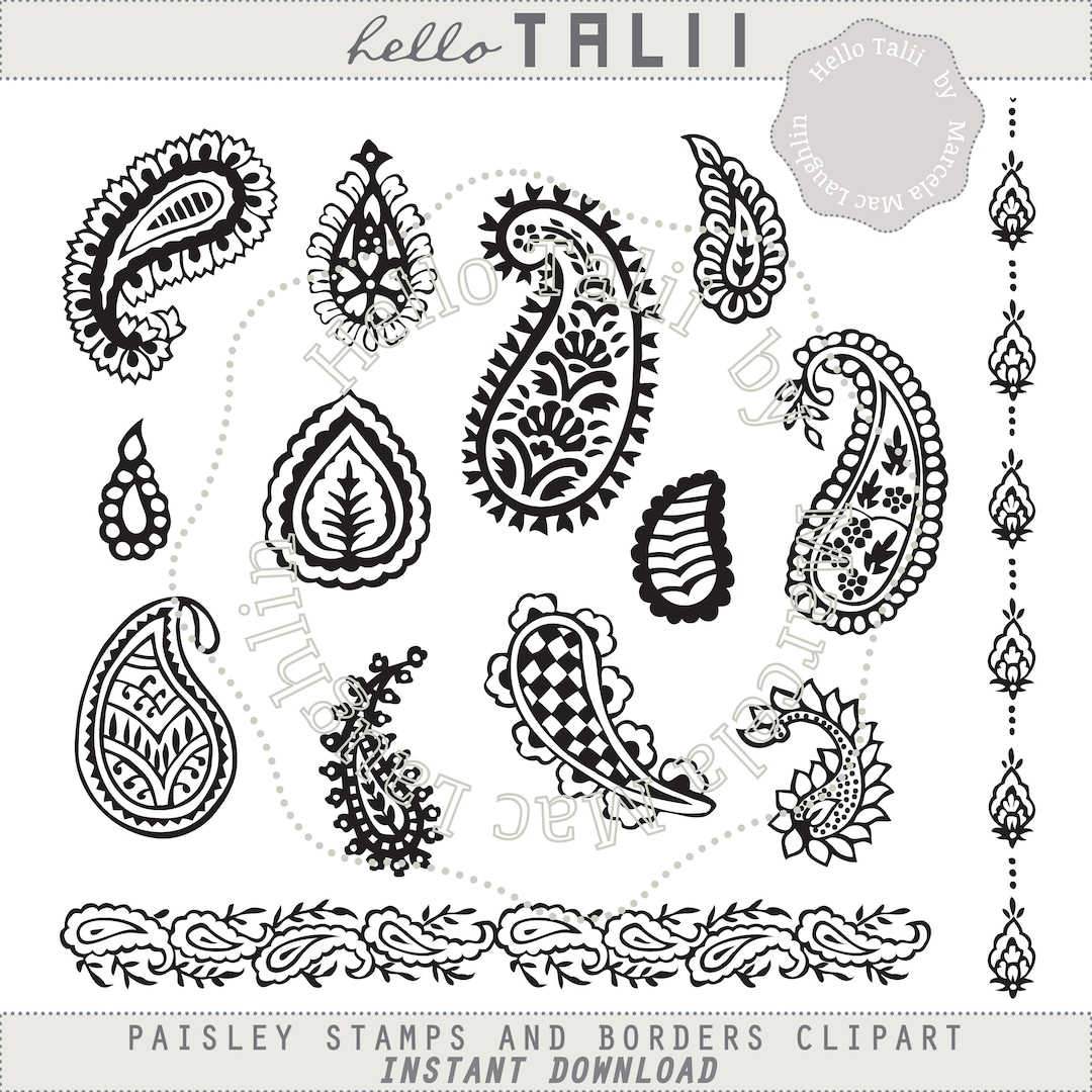 PAISLEY Clip Art- 12 Paisley STAMPS + 2 Paisley Borders Clipart ...