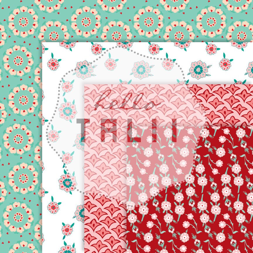 Pink Flowers Digital Paper SWEET FLORALS- Floral Backgrounds Hearts ...