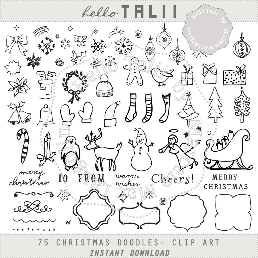 Christmas DOODLES Clipart- 75 Handdrawn Digital Holidays Doodles Frames ...