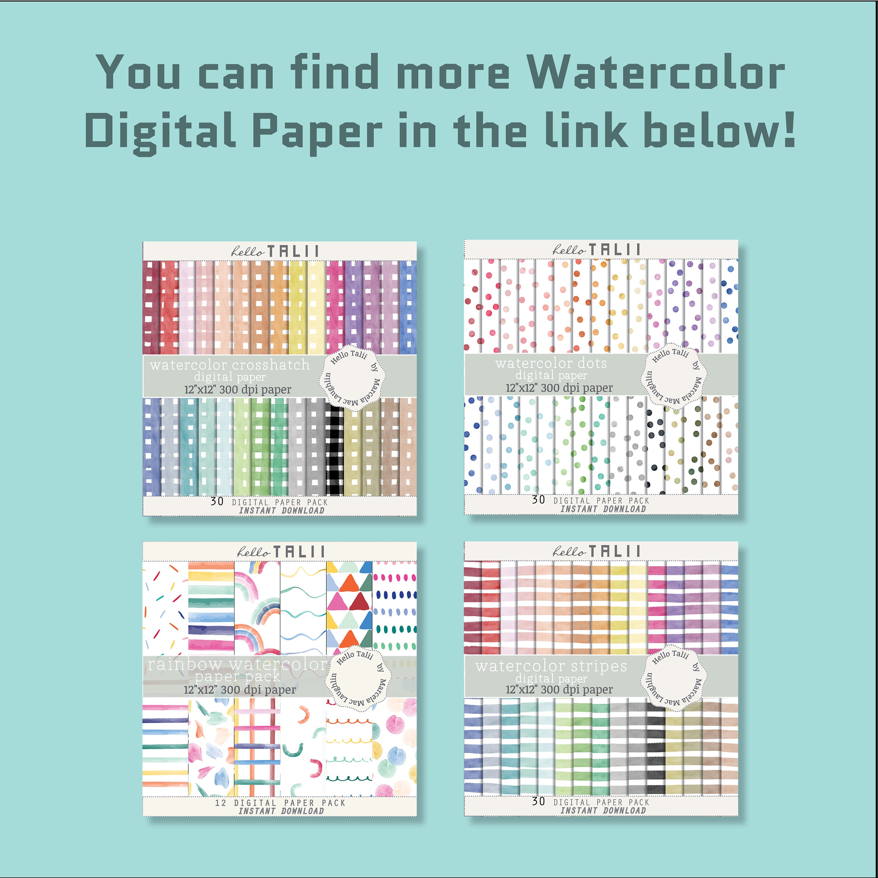 WATERCOLOR Digital Paper Rainbow Colors Bright Pastel | Etsy