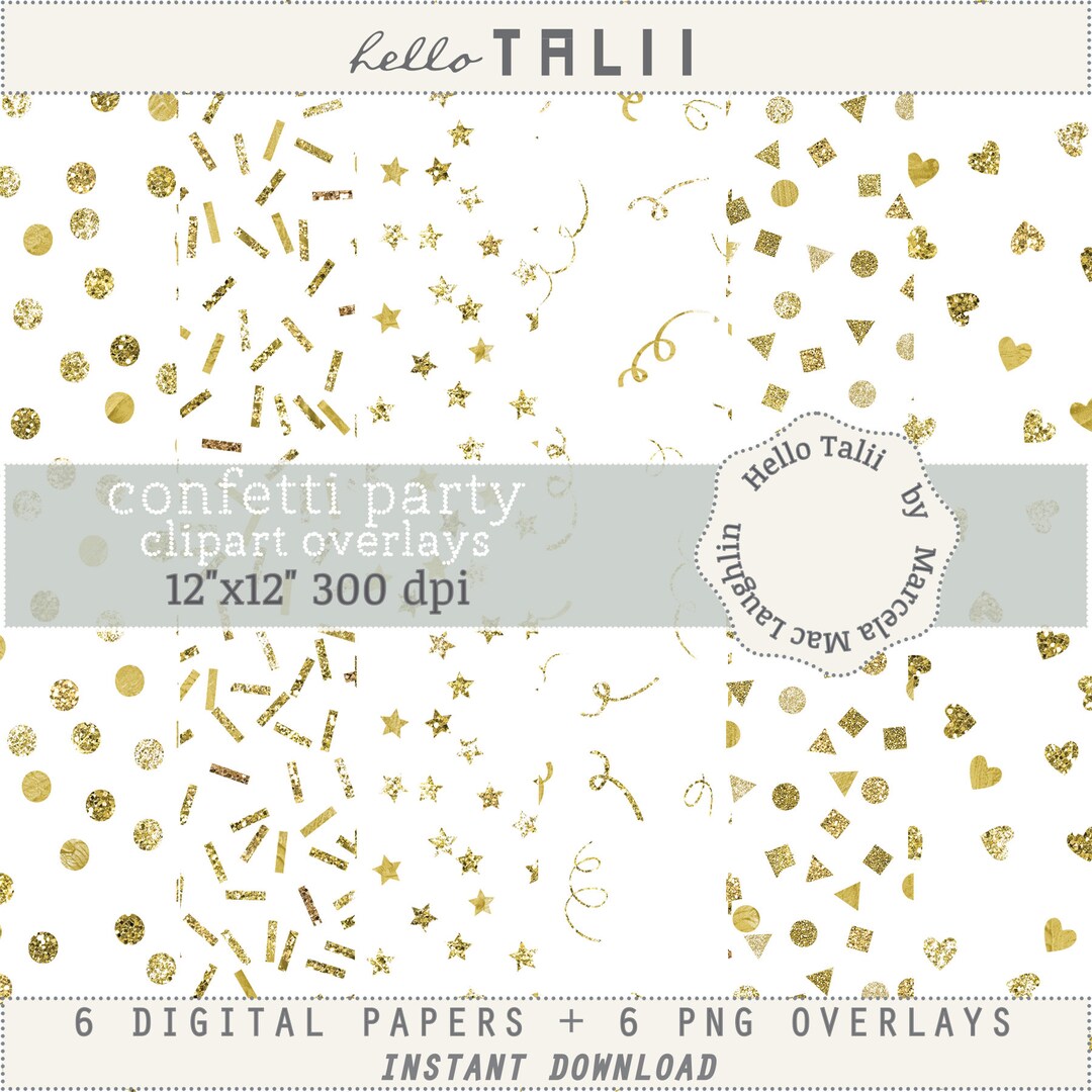 Gold CONFETTI Overlays Transparent PNG+ JPG Digital Papers- Confetti ...