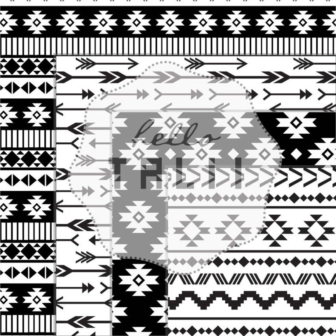 Aztec Digital Paper TRIBAL Black and White- Aztec Backgrounds Arrows ...