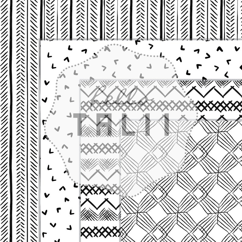 BLACK and WHITE Watercolor Tribal Digital Paper- Black Aztec Geometric ...