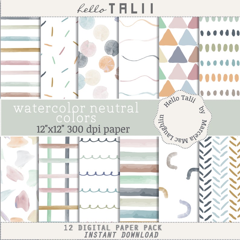 WATERCOLOR NEUTRAL COLORS Digital Paper Neutral and Pastel - Etsy