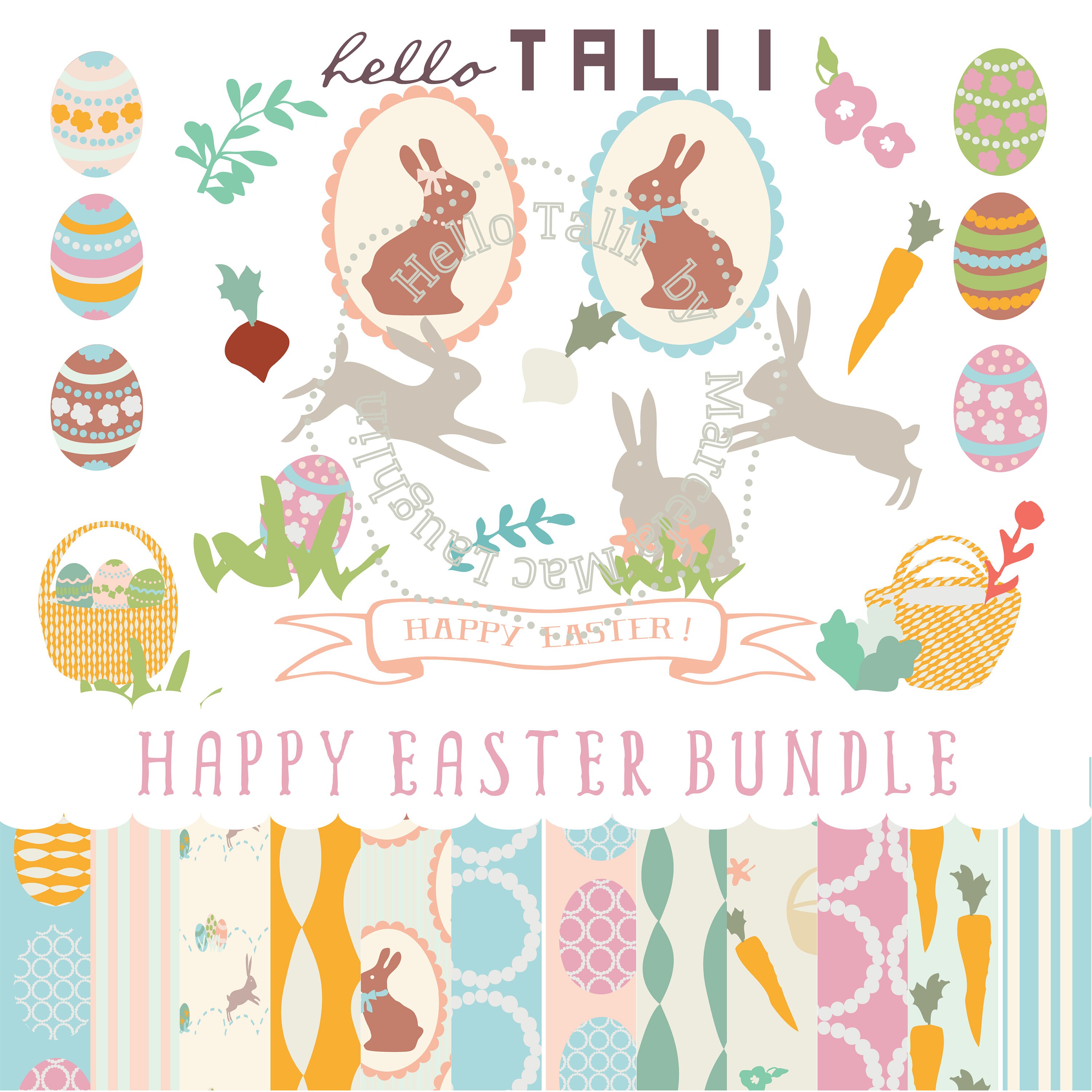 HAPPY EASTER BUNDLE Clip Art + Digital Paper- Easter Graphics Easter ...