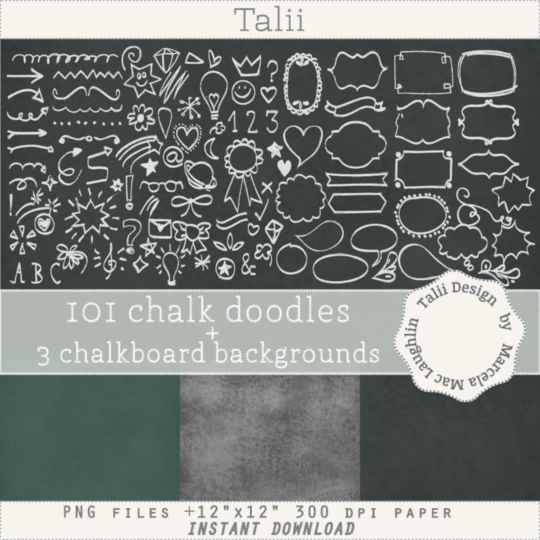 Chalkboard Doodles Clip Art- 101 WHITE CHALK DOODLES+ 3 Chalkboard ...