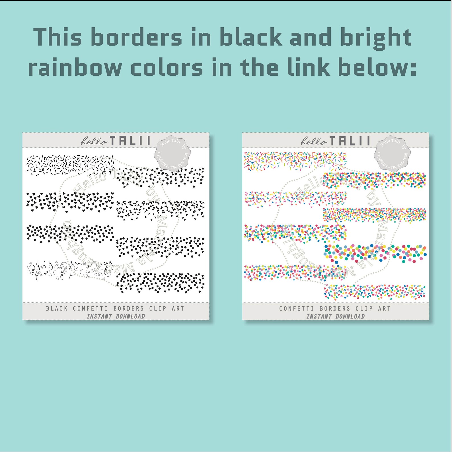 RAINBOW PASTEL Confetti Borders Clip Art 8 Digital Borders Rainbow ...