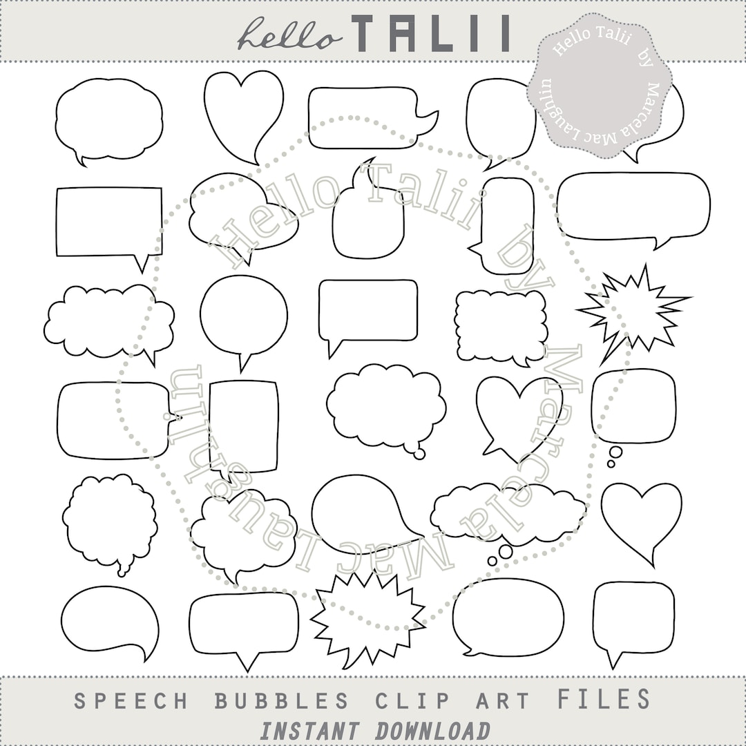 SPEECH BUBBLES Clip Art- 30 Comic Speech Bubbles White and Transparent Black Border- Chat Dream ...