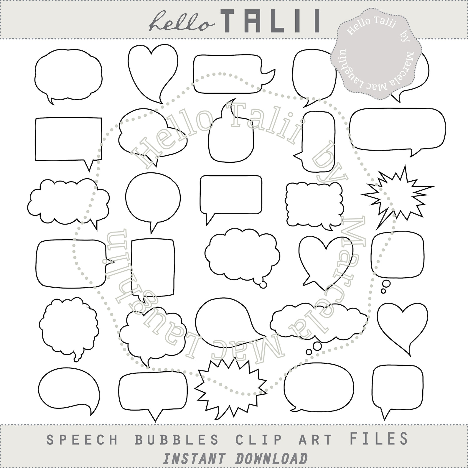 SPEECH BUBBLES Clip Art- 30 Comic Speech Bubbles White and Transparent ...
