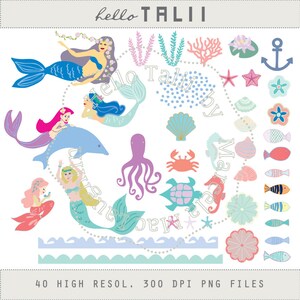 MERMAID CLIPART Little Mermaid Clipart Siren Digital Clip Art Under the ...