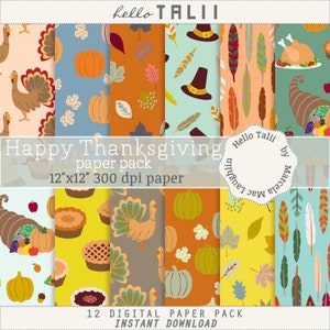 Happy THANKSGIVING Digital Paper- Thanksgiving Decor Turkey Cornucopia ...