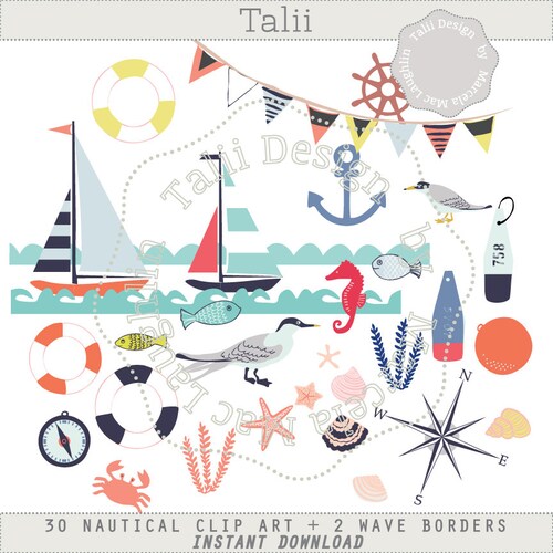 Nautical CLIP ART 30 Clipart Files 2 Wave Borders Sailing - Etsy