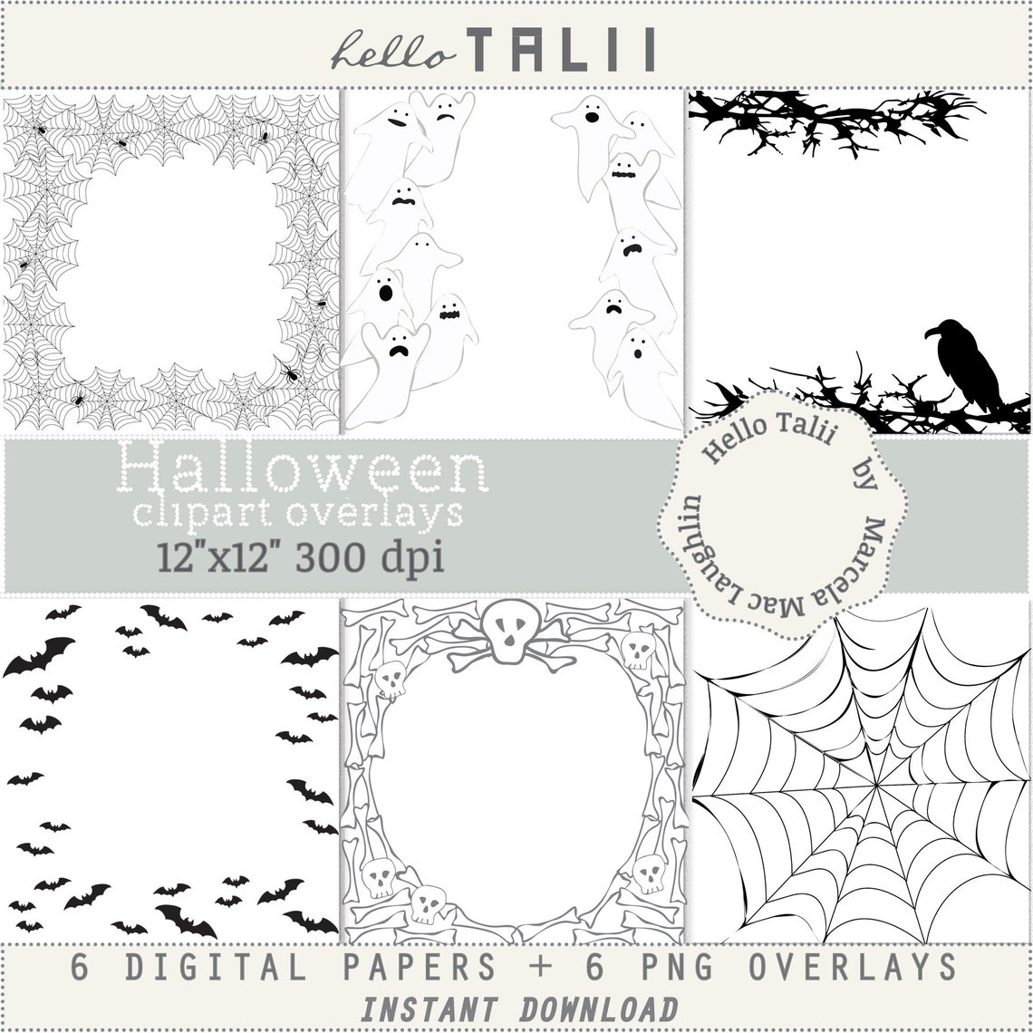 Halloween OVERLAYS Transparent PNG White Jpg Digital Papers | Etsy