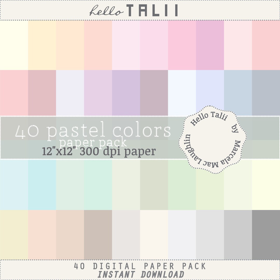 PASTEL COLORS DIGITAL Paper- 40 Pantone Plain Color Backgrounds in Soft ...