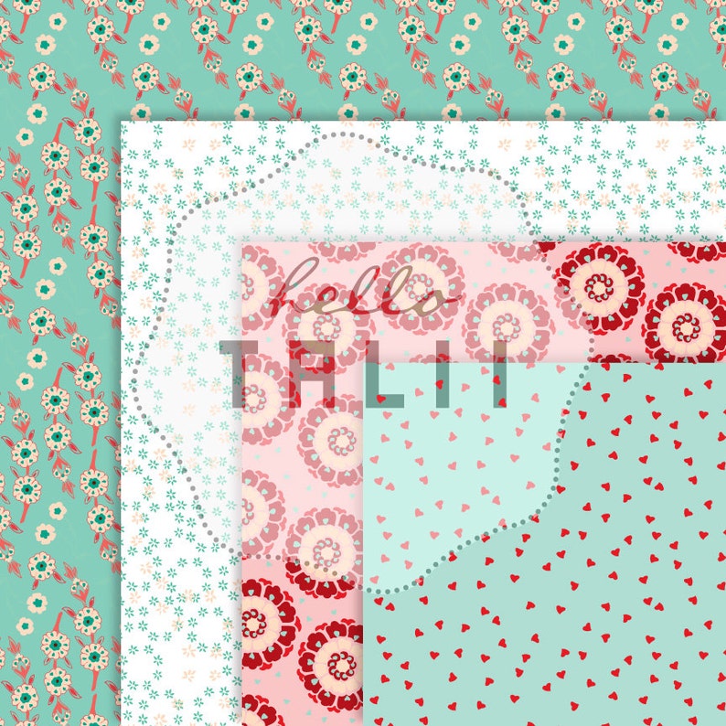 Pink Flowers Digital Paper SWEET FLORALS- Floral Backgrounds Hearts ...