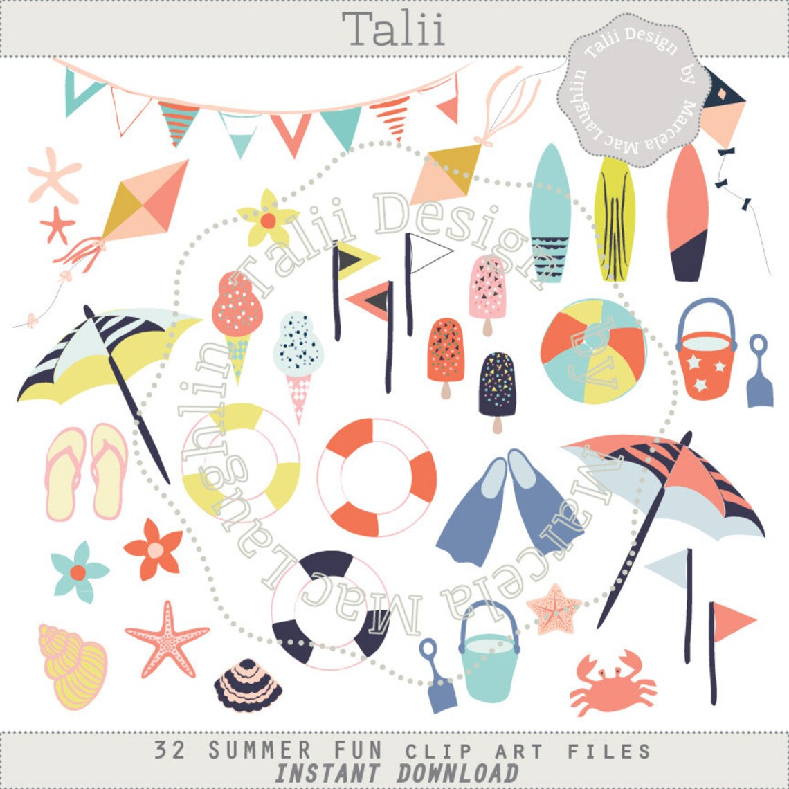 Summer Clip Art SUMMER Fun Clipart- 37 Summer Graphics Beach Party ...