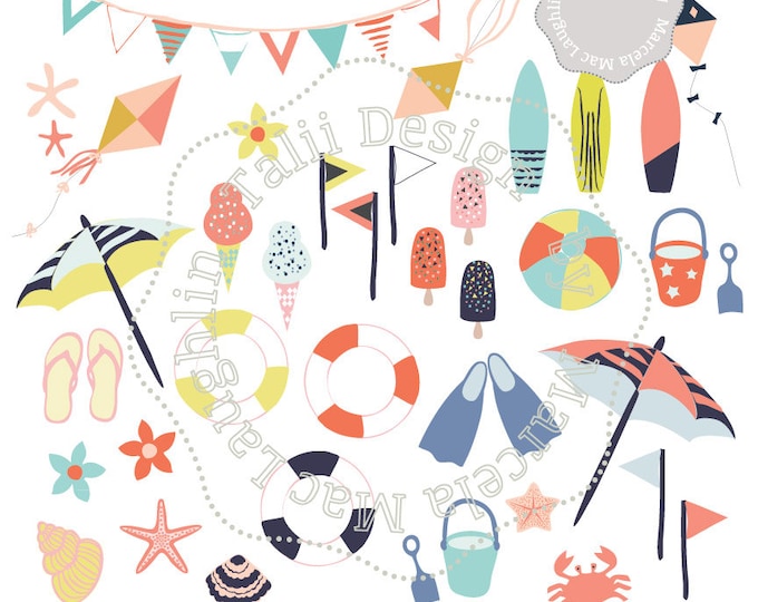 Summer Clip Art SUMMER Fun Clipart 37 Summer Graphics Beach - Etsy