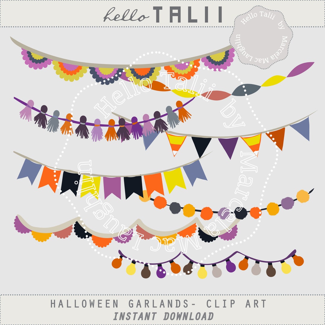 HALLOWEEN BANNERS Digital Clip Art- Halloween Garlands Clipart Orange ...