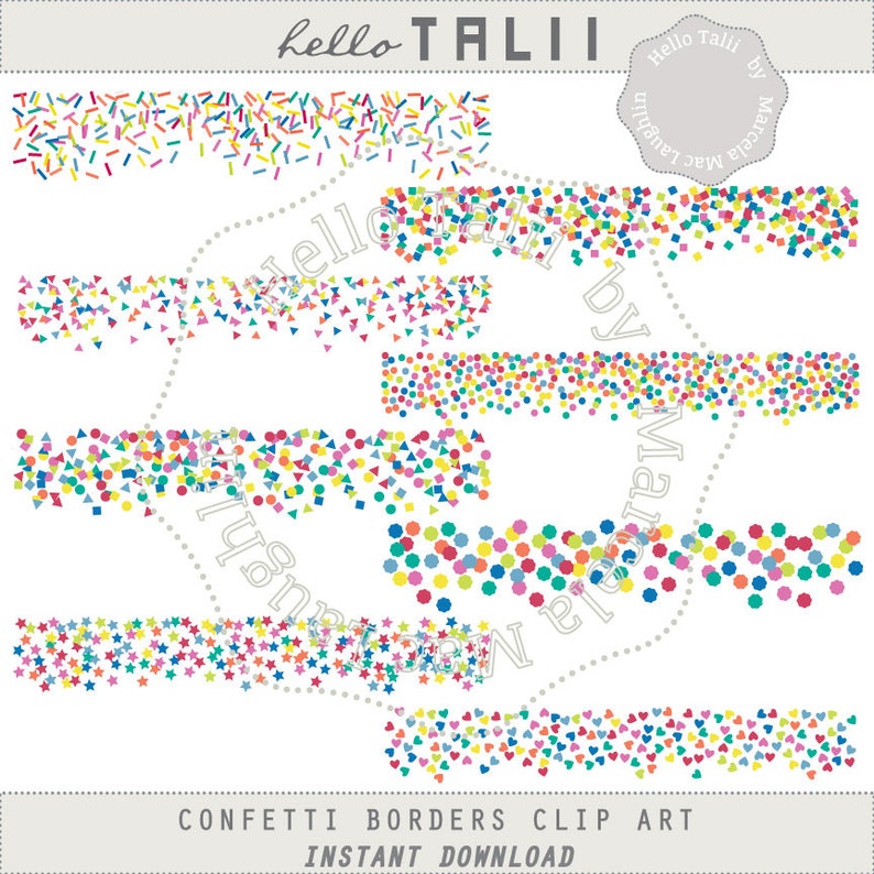 CONFETTI BORDERS Clip Art 8 Digital Borders Rainbow Confetti - Etsy