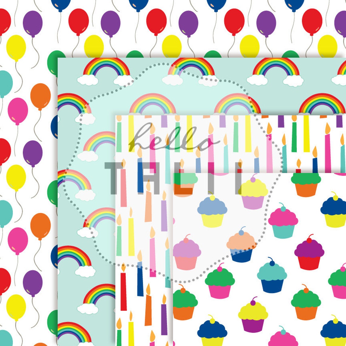 Rainbow Digital Paper RAINBOW PARTY Rainbow Birthday Party - Etsy