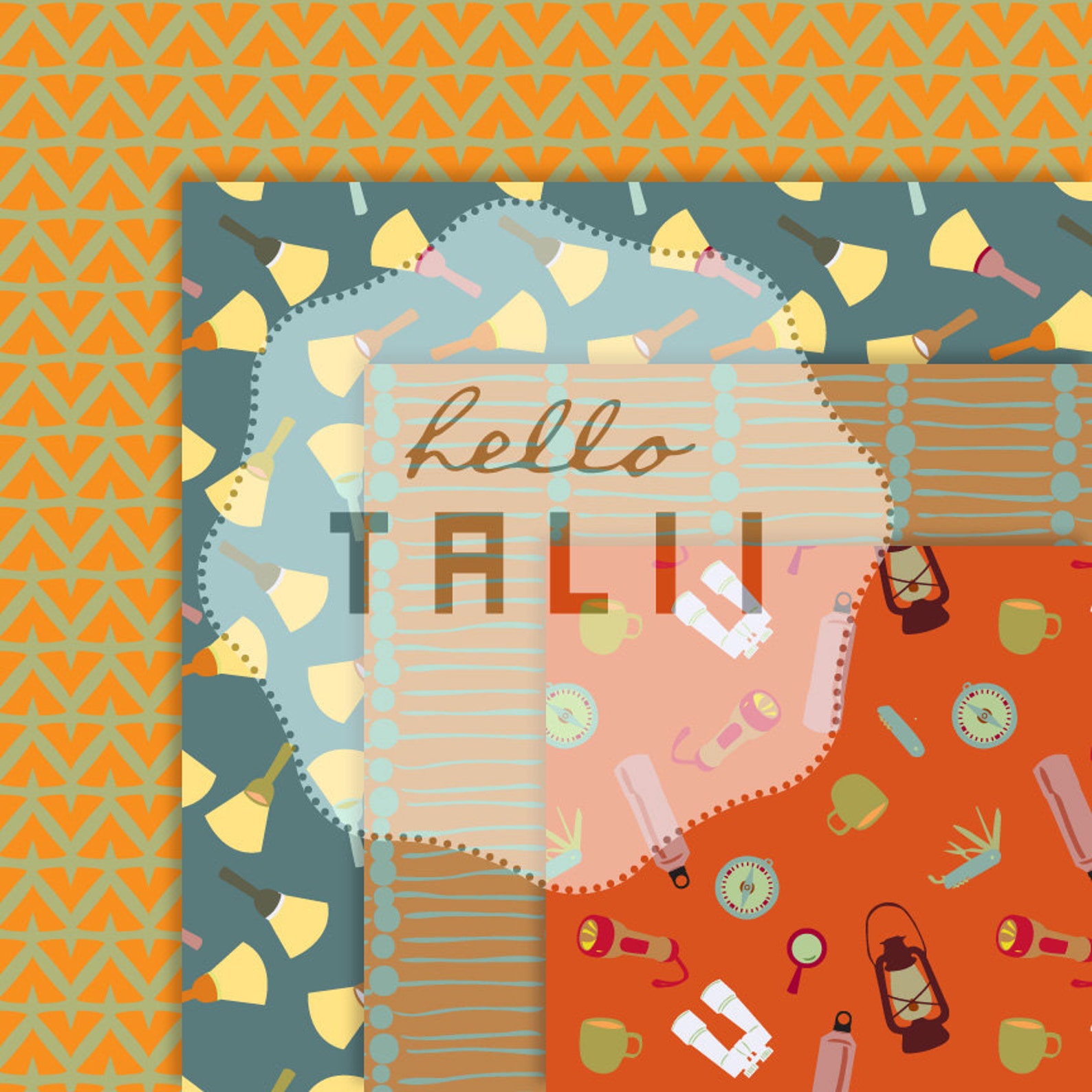 Camping Digital Paper HAPPY CAMPER PAPER- Summer Camp Digital ...