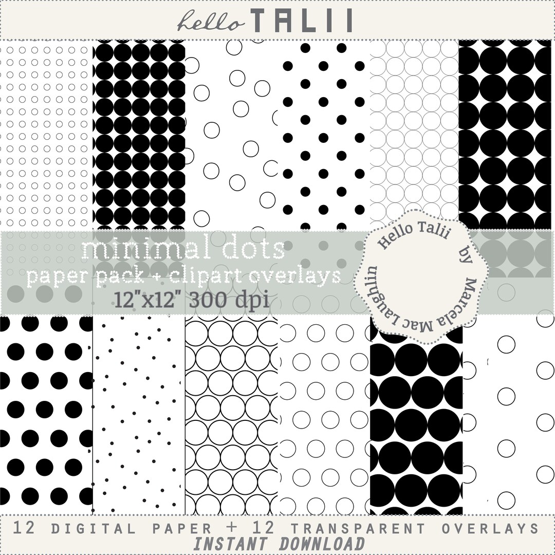 MINIMAL DOTS Clipart Overlays + Digital Paper- Dots Templates ...