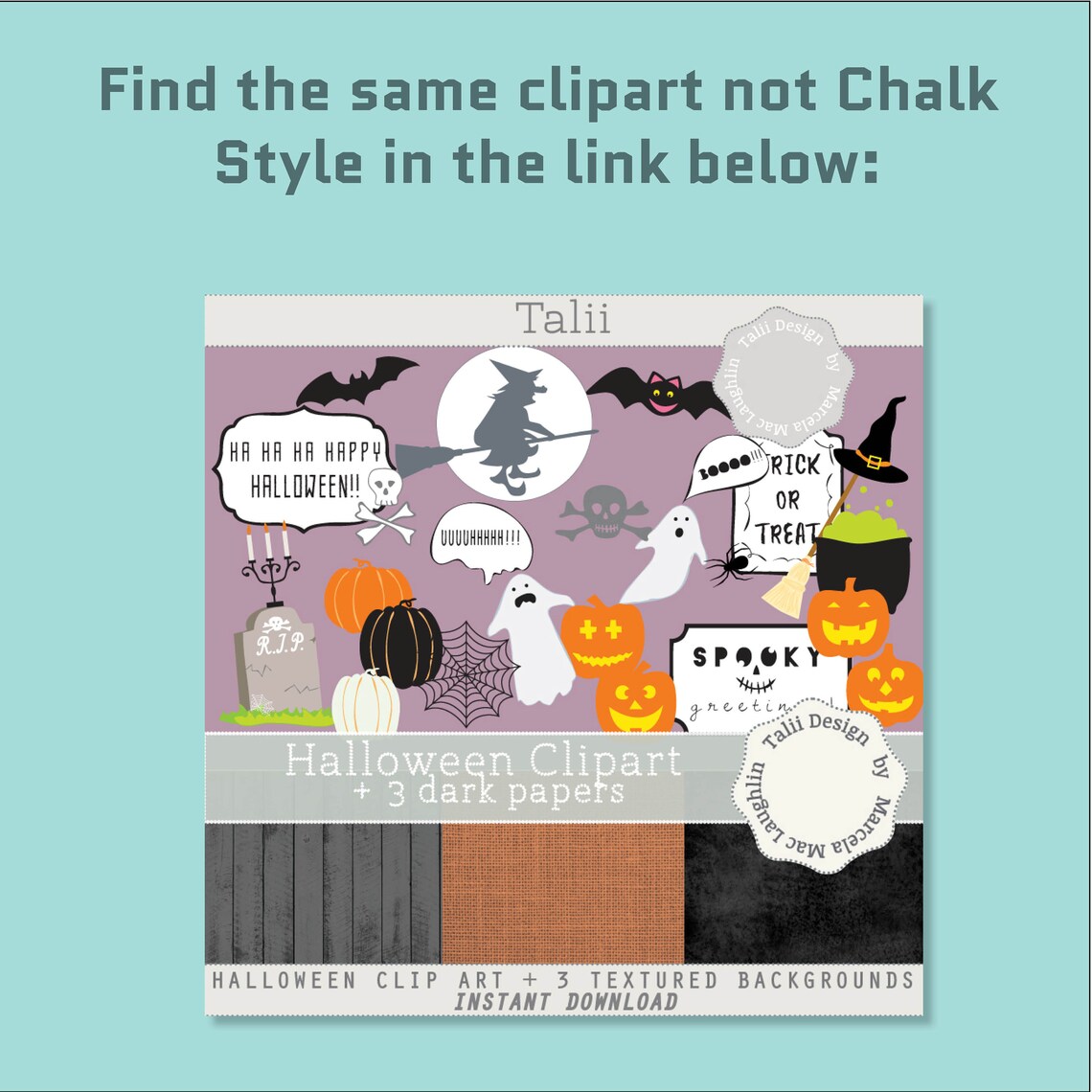 Halloween Clipart 50 CHALKBOARD HALLOWEEN Clipart Files 1 | Etsy