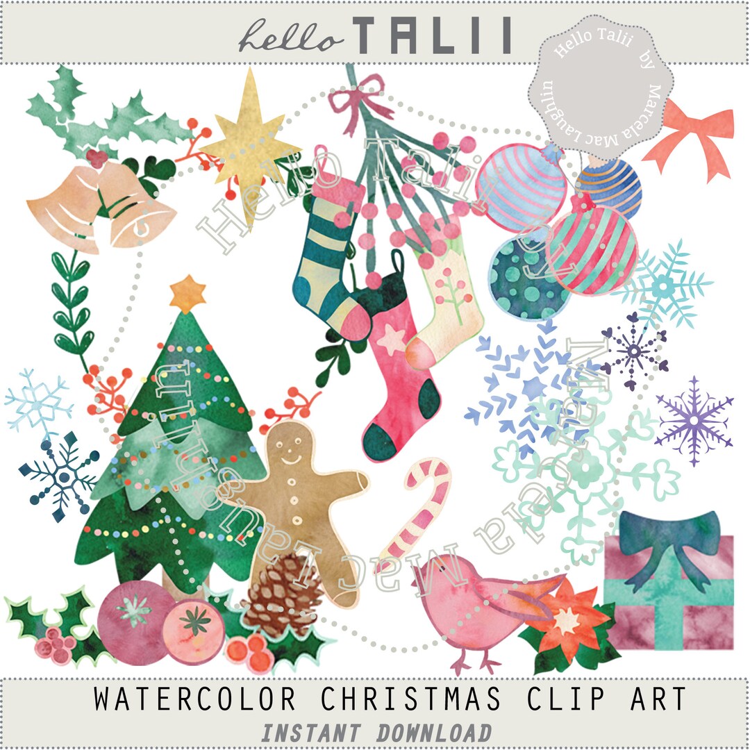 WATERCOLOR CHRISTMAS Clipart Merry Christmas Watercolor Digital Clip ...