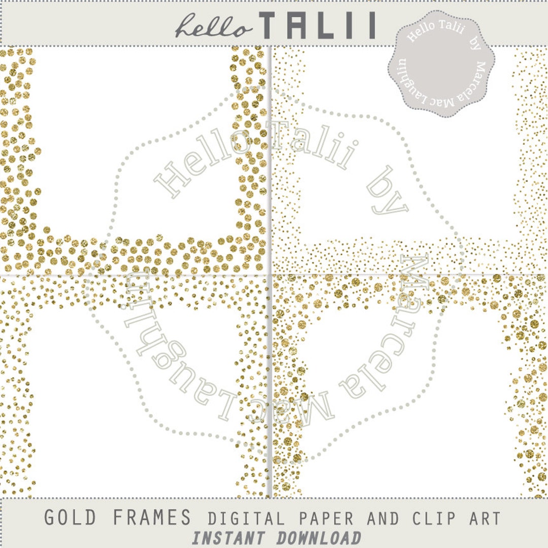 GOLD Confetti Frames Clip Art +digital Papers- PNG Gold Borders +JPG ...