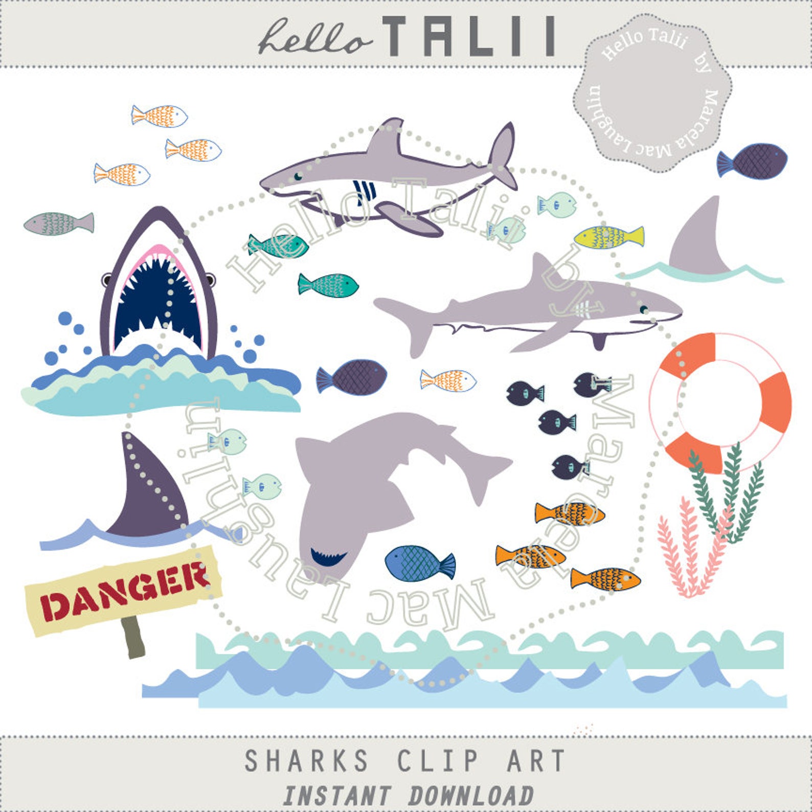 SHARKS CLIP Art Shark Attack Digital Clipart Sharks Fish - Etsy