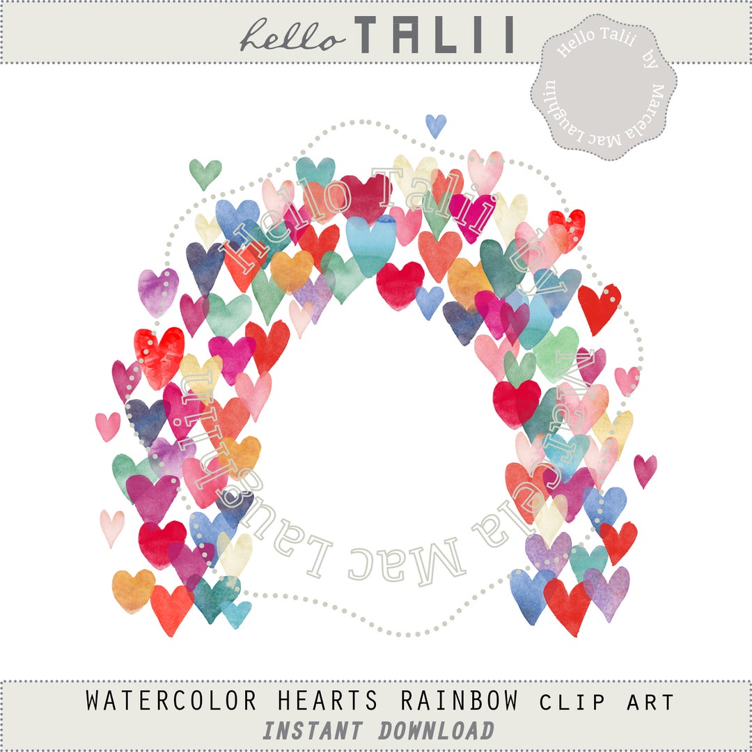 WATERCOLOR HEARTS RAINBOW Clipart- Handpainted Rainbow Made With ...