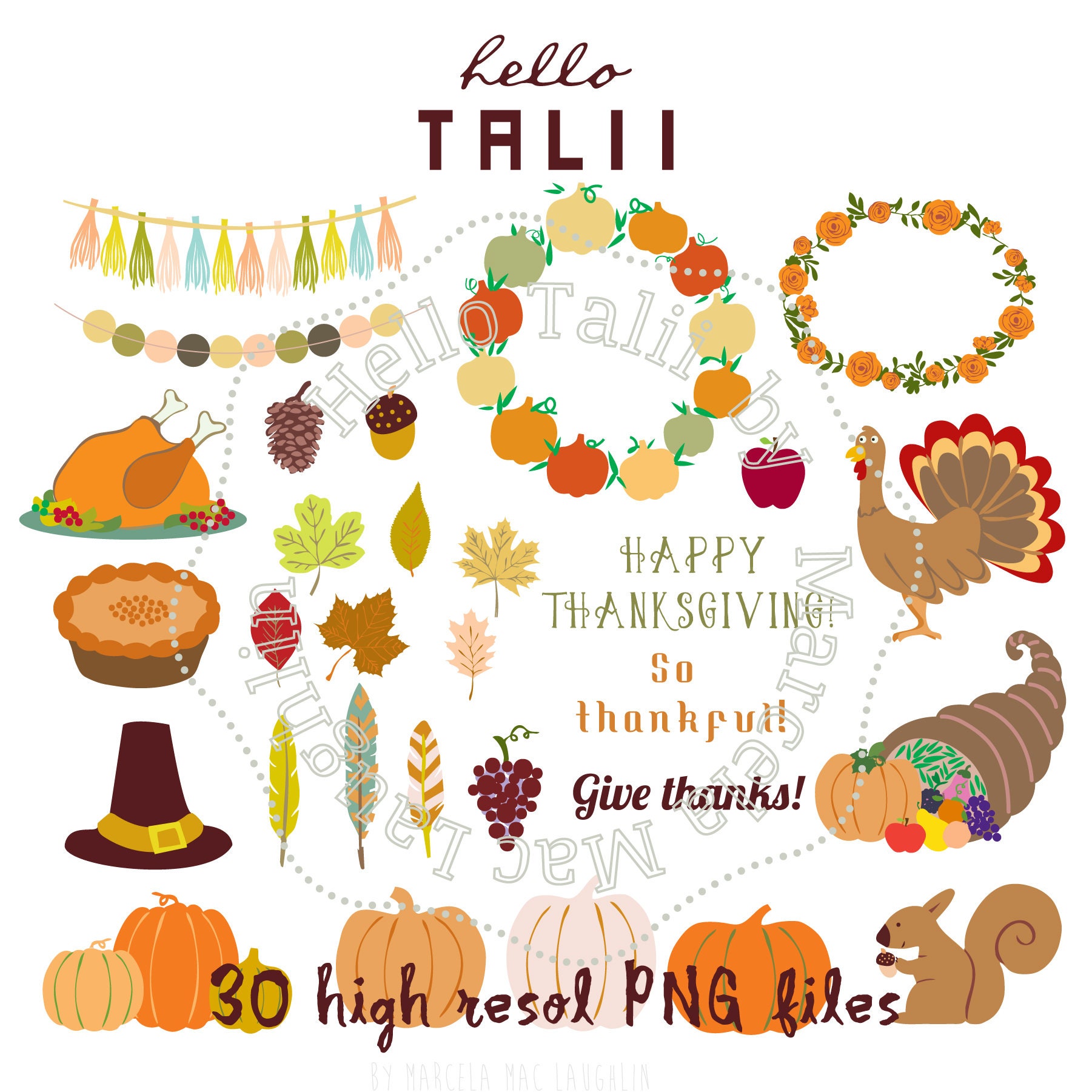 THANKSGIVING BUNDLE Clip Art Digital Paper Happy | Etsy