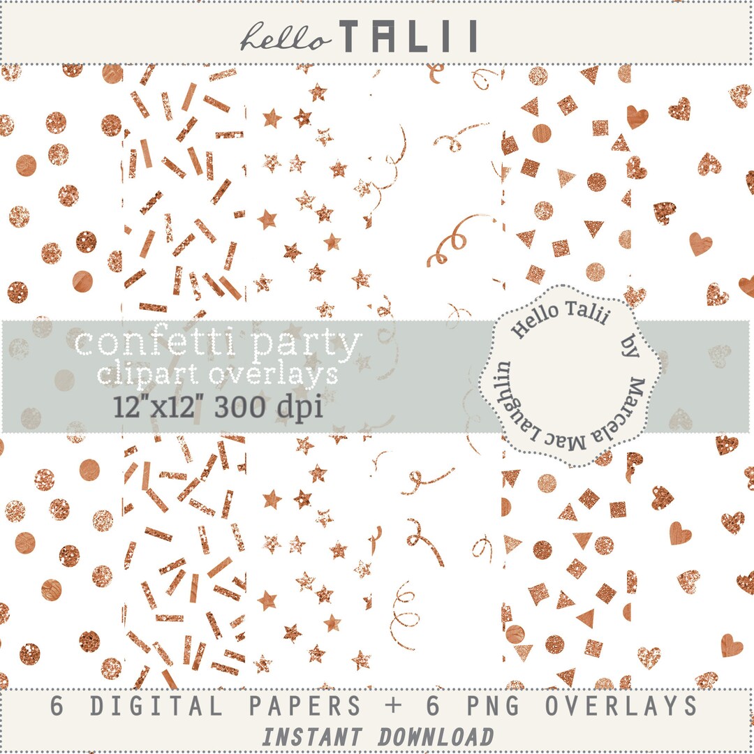 ROSE GOLD Confetti Overlays- Glitter Confetti Clipart Transparent PNG ...